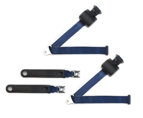 3 POINT SUNBURST RETRACTABLE DRK BLUE BUCKET SEAT BELTS MUSCLECAR PAIR ...