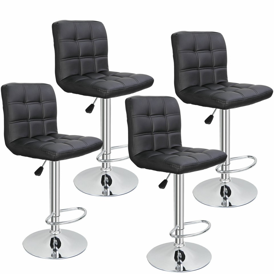 Set of 4 Modern Bar Stools w/3 Level Gas Rod Metal Frame PU Leather ...
