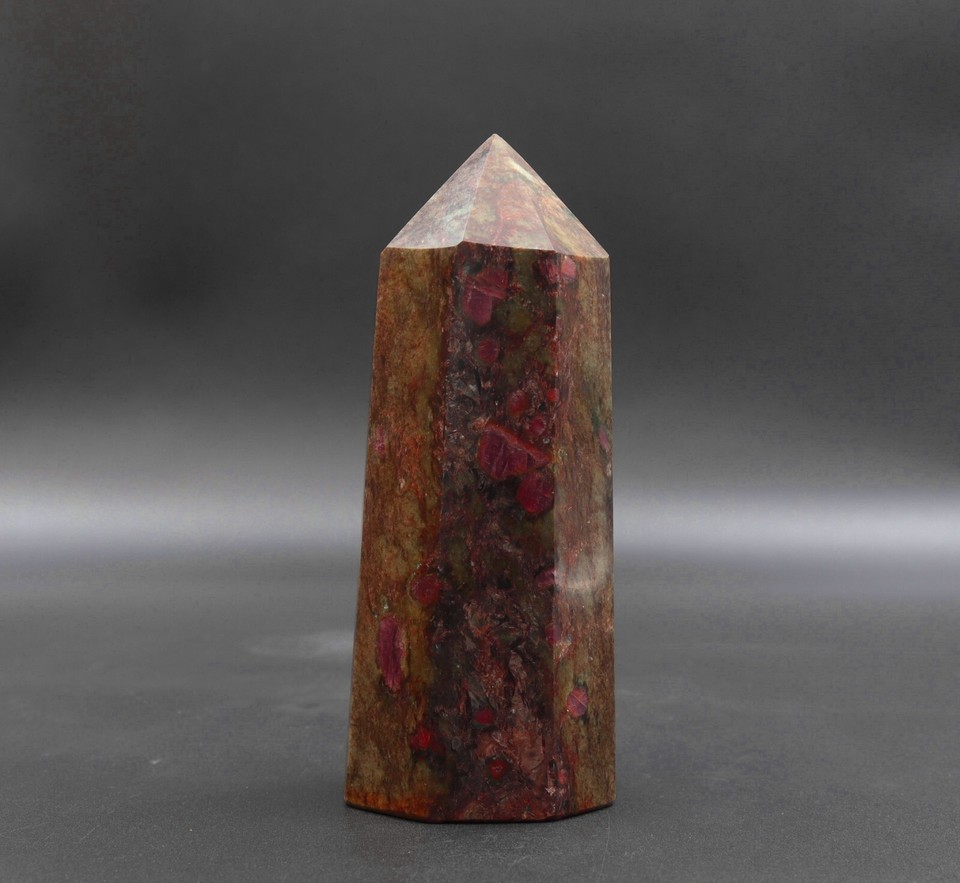 130MM Pink Ruby In Fuchsite Tower Crystal Healing Gemstone 8 Faceted ...