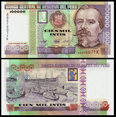 PERU 100000 100,000 INTIS 1989 P 145 UNC | eBay