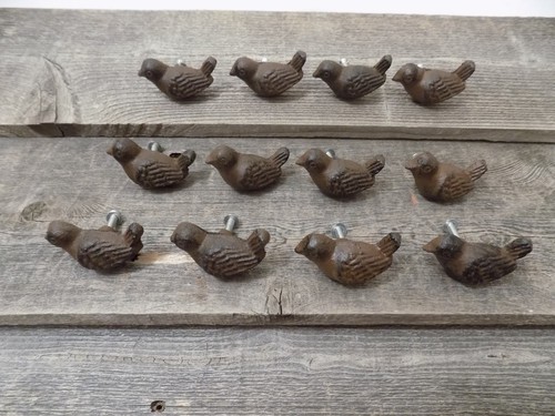 12 CAST IRON BIRD CABINET KNOBS PULLS DRAWER DRESSER HANDLES RUSTIC ...