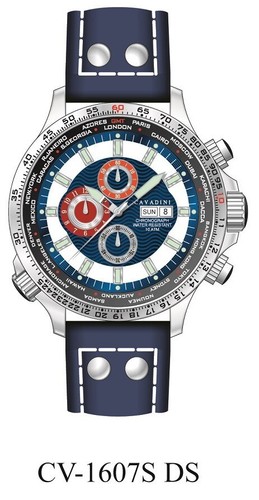 Chronograph Cavadini Men's Watch Stainless Steel Rotating GMT Ring Blue ...