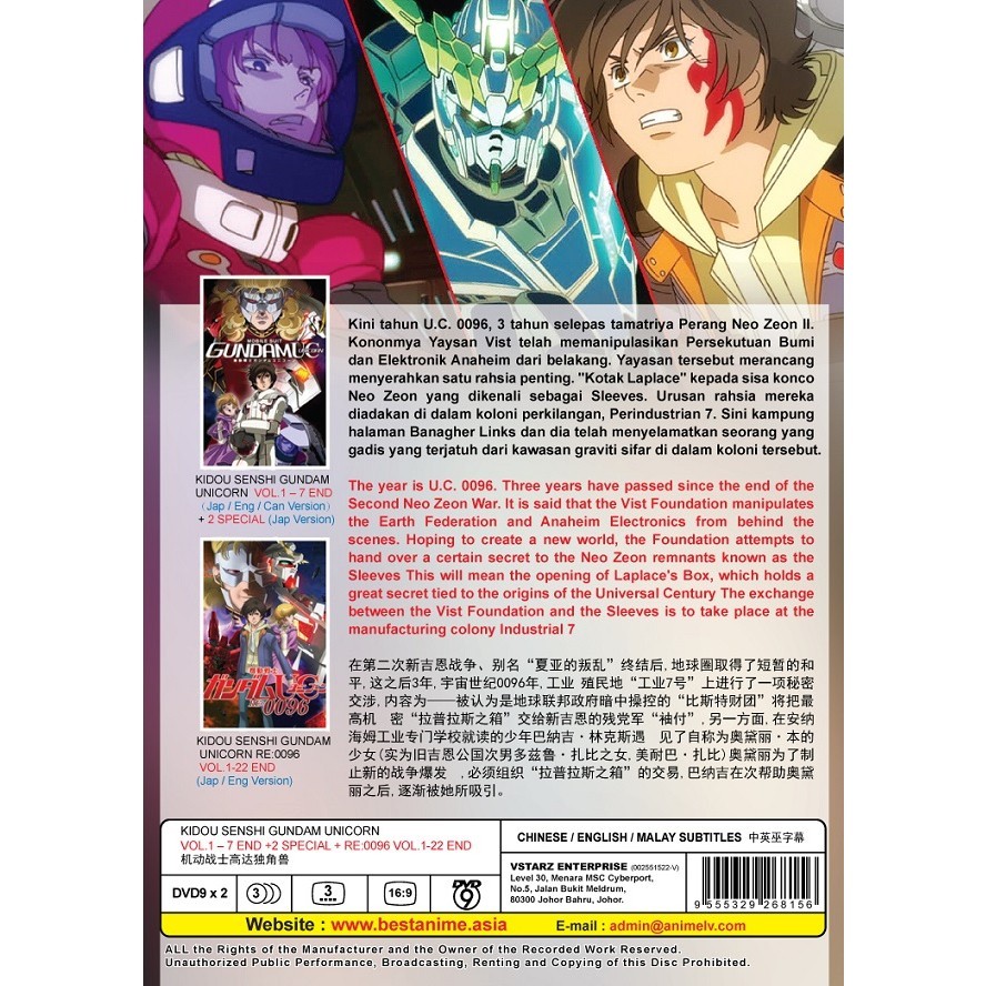 Mobile Suit Gundam Unicorn + Unicorn RE:0096 Anime DVD Collection Box ...