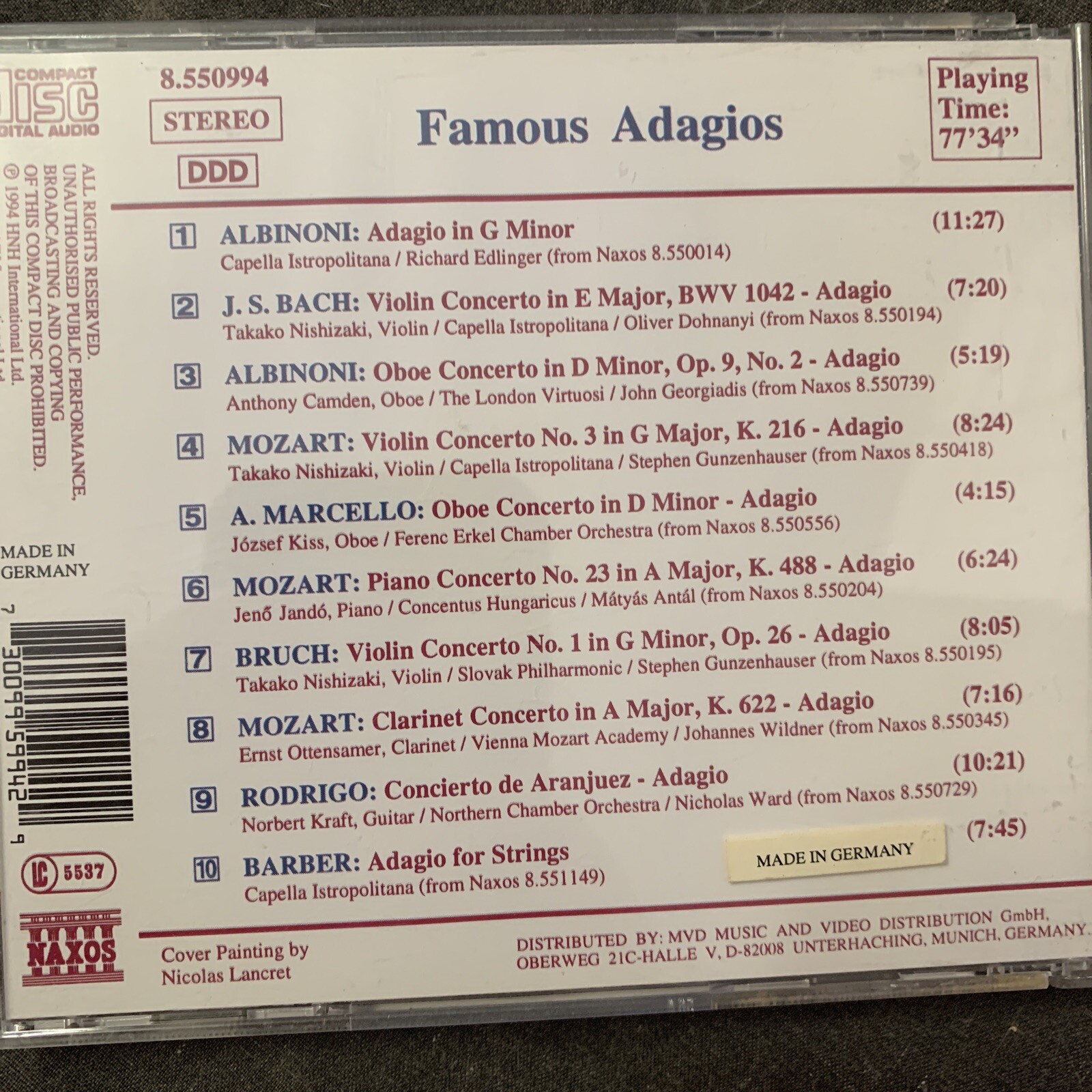 Famous Adagios by Various Artists (CD, 1995)(b79/15) Free Postage ...