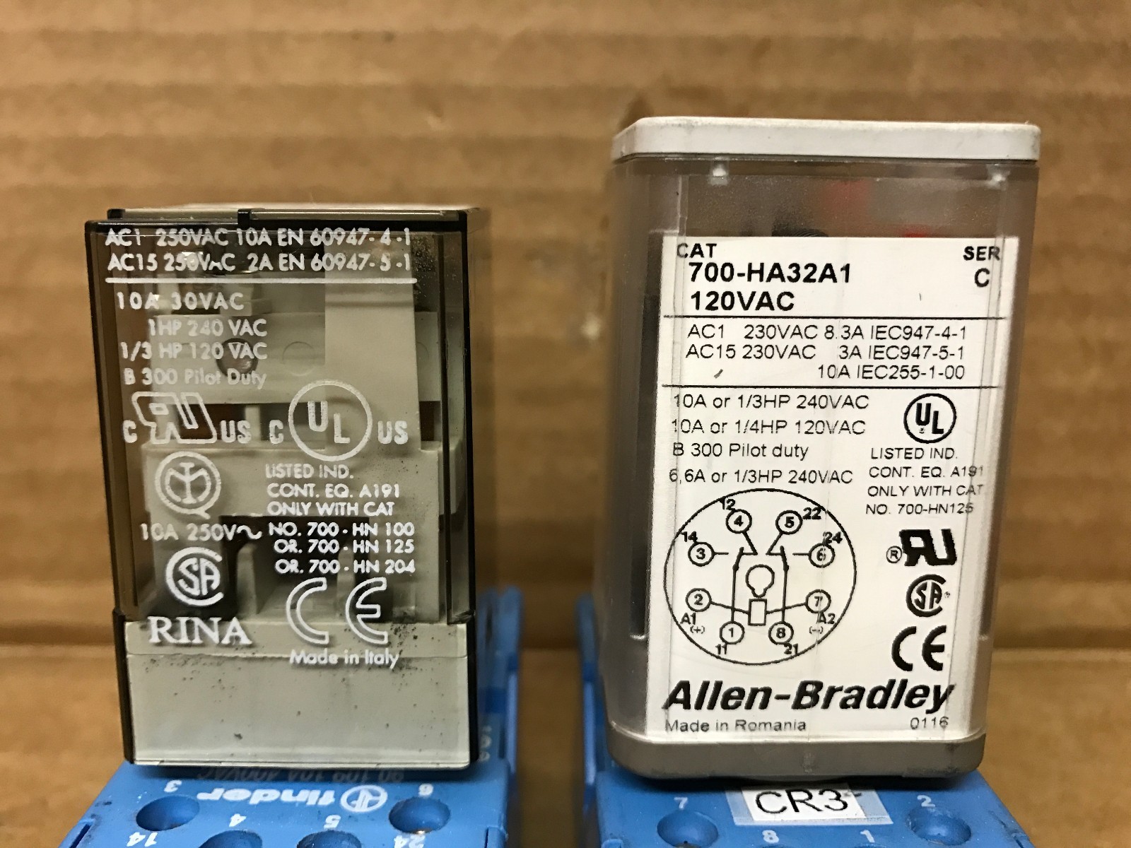 2X ALLEN BRADLEY 700-HA32A1-4 120VAC + 700-HA32A1 120VAC RELAY W/ PLUG ...