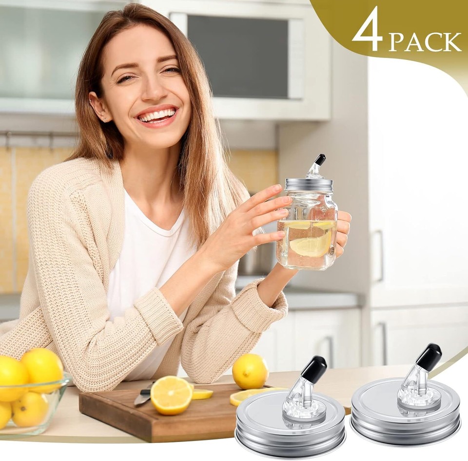 4 Pack Mason Jar Pour Spouts with Flap regular mouth size 70 mm mason ...