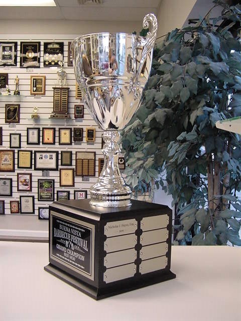BBQ COOK OFF TROPHY 16 YEAR PERPETUAL SILVER METAL CUP AWARD ELEGANT J ...