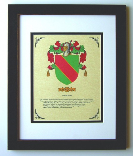 HERALDRY COAT OF ARMS ~ MENDOZA FAMILY CREST ~ FRAMED | eBay