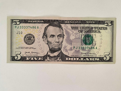 2017 FIVE Dollars Note $5 Dollar real paper money US United State PJ ...