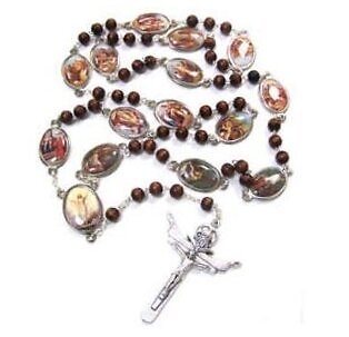 Stations of the Cross Rosary Chaplet Brown Wood,Large 24-Inches Rosary ...