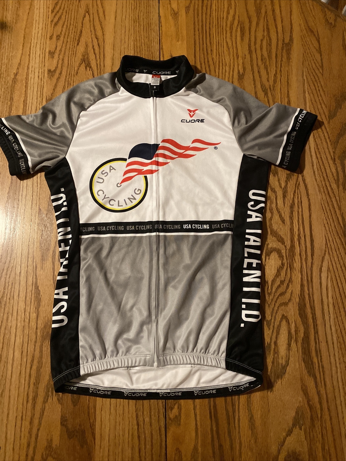 Cuore cycling jersey USA Cyclinh Small Size White Gray Full Zip Race ...