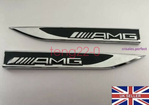 2x AMG Mercedes Emblem Badge Side Sticker Wing Fender Metal A B C E S ...