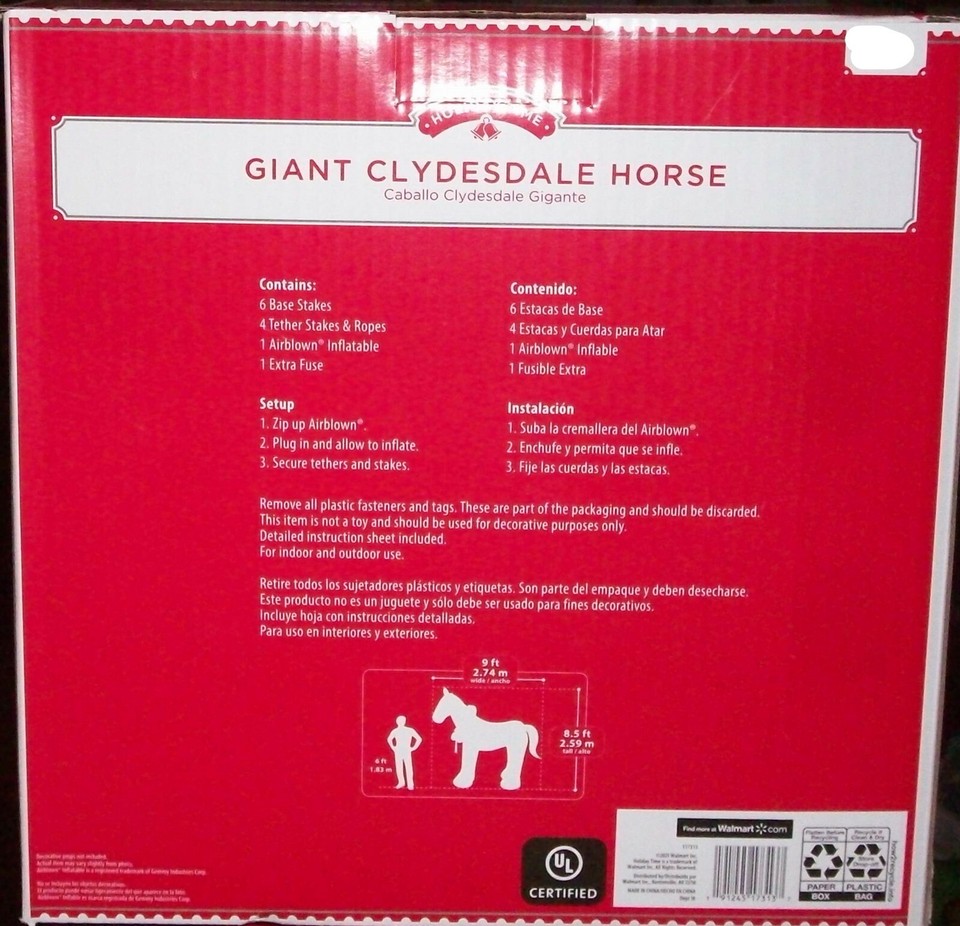 Gemmy 9' Christmas Clydesdale Horse Airblown Inflatable Lighted Yard ...