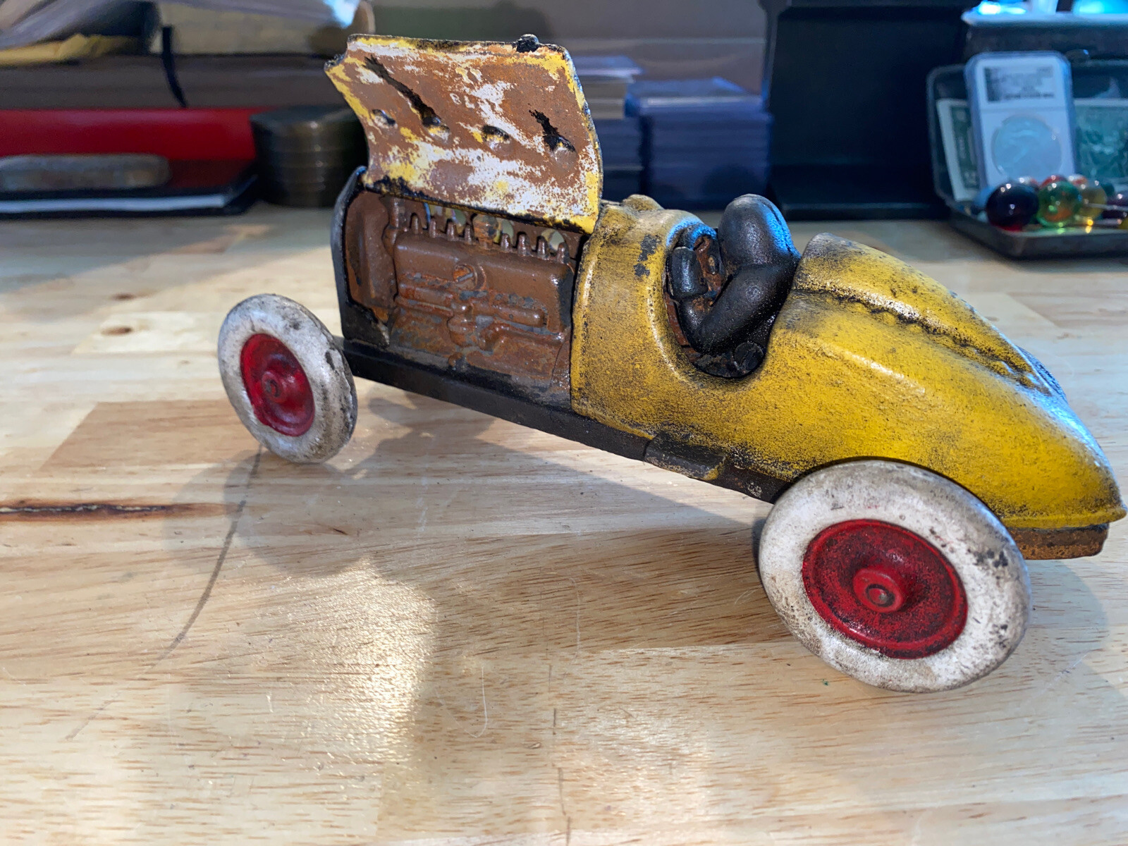 Cast Iron Race Car Toy Patina Oil Gas NASCAR HOTROD Collector Racing ...