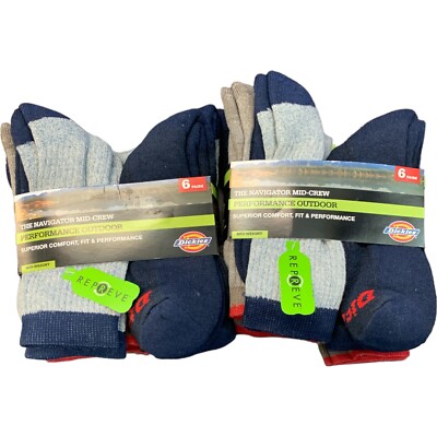 DICKIES SOCKS 6 PACK NAVIGATOR Mid CREW PERFORMANCE OUTDOOR SOCKS MID ...