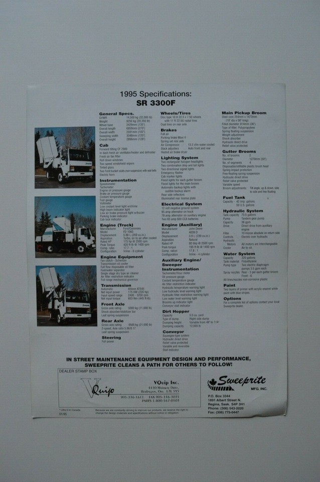 SWEEPRITE SR 3300F Cleaning Truck 1995 dealer sheet brochure - English ...