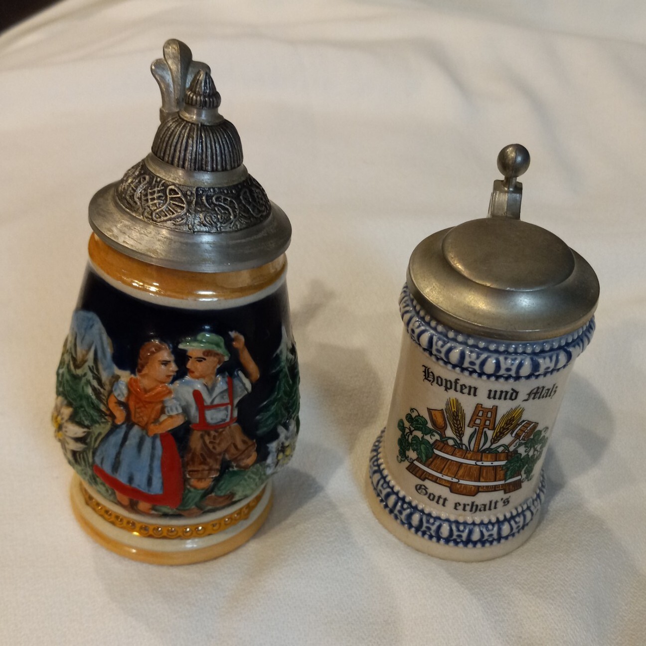 TWO VINTAGE MINIATURE GERMAN STEINS WITH LIDS SOUVENIR COLLECTIBLES ...