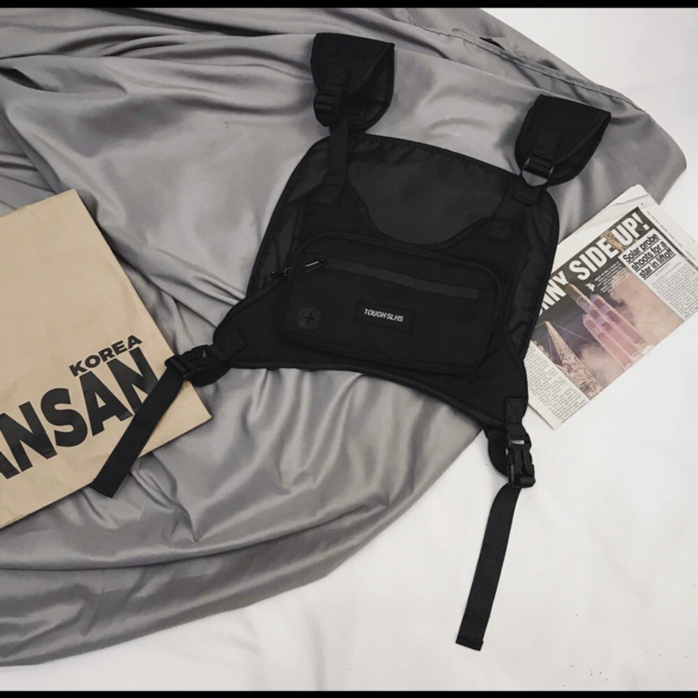 Black Casual Men's Chest Bag Zipper Vest Style Backpack Men | eBay