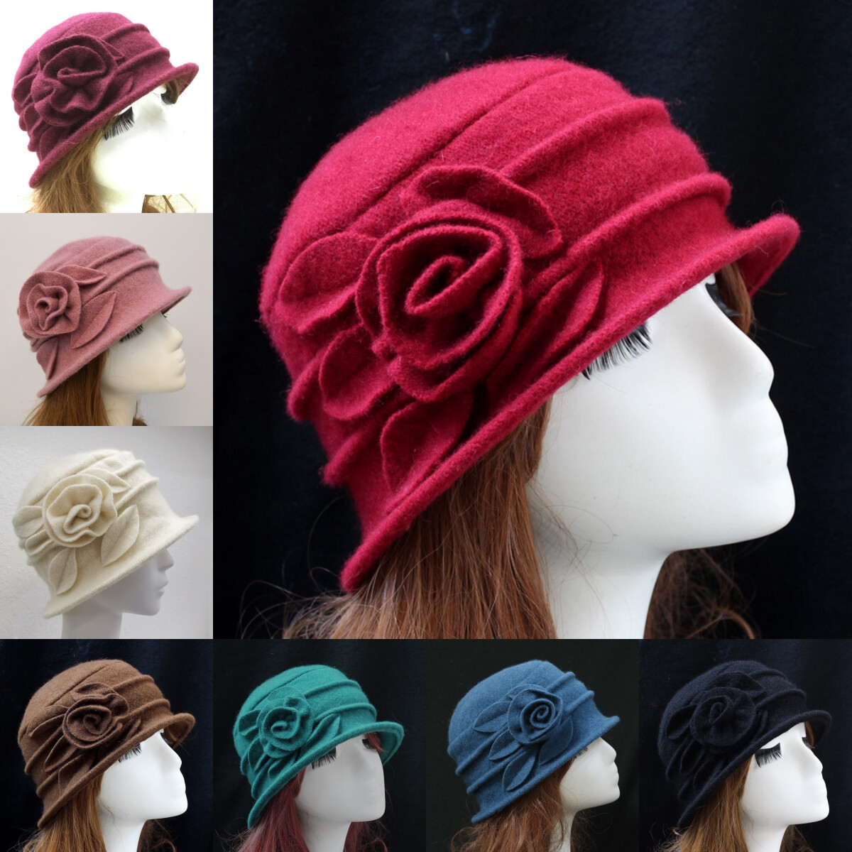 Women 1920s Look Wool Beret Beanie Cloche Bucket Hat Cap Retro Ladies ...
