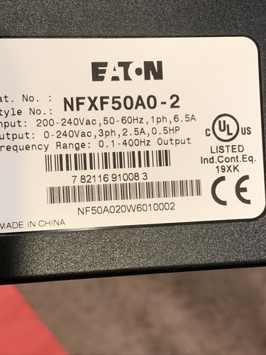 EATON NFXF50A0-2 MICRODRIVE 1/2HP 200-240V 1PH IN 0-240 3PH OUT NFX9000 ...