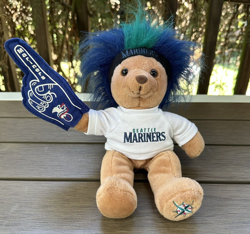 MLB Seattle Mariners Plush Fuzz Head Bear Foam Finger + Shirt Logo 10 ...