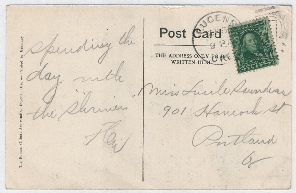 High School, Eugene, Oregon, Printed Postcard, Made in Germany, Romeo ...