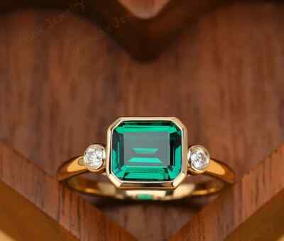 Beautiful 2Ct Rectangular Emerald Ring, lab created, 925 Sterling ...