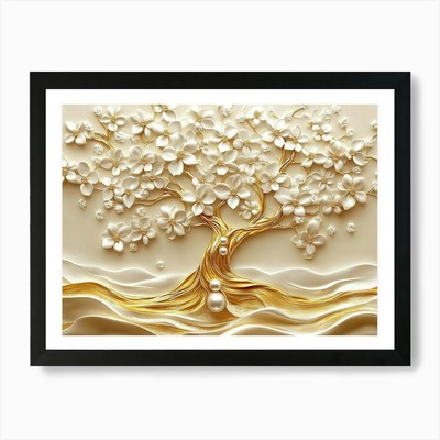 3D gold tree life with pearl and fl Framed Wall Art Poster Canvas Print ...