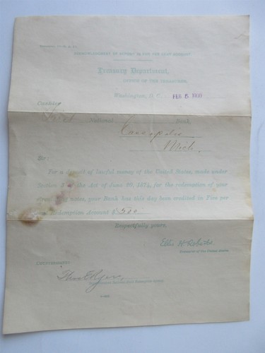 1900 US Treasury Department deposit receipt Feb 5 1900 | eBay