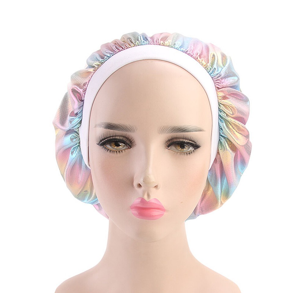 US Women Satin Night Sleep Cap Hair Bonnet Hat Silk Head Cover Wide ...