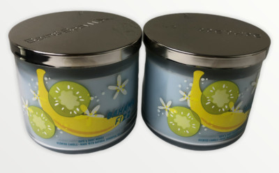 (2) Bath & Body Works 3-Wick Candles 14.5oz. BAHAMA FIZZ Kiwi Pineapple ...