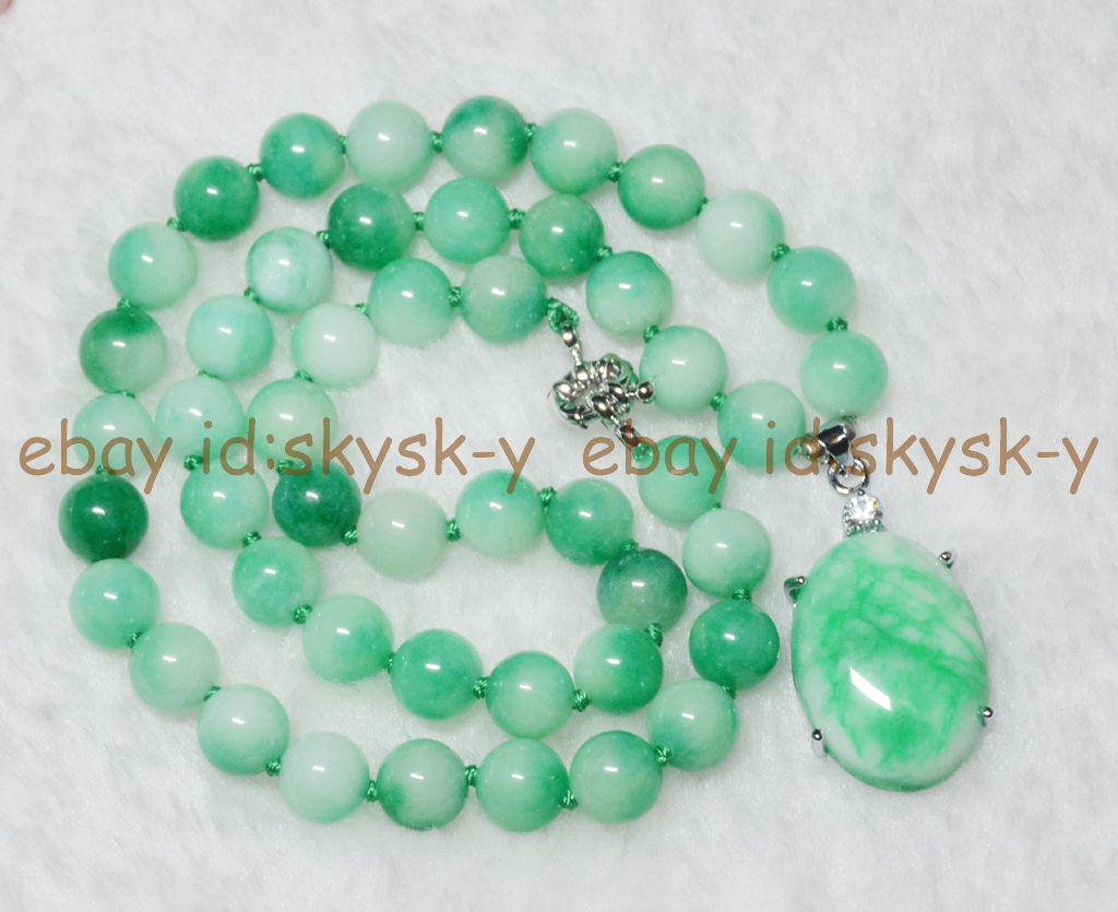 18x25mm Oval Pendan Natural 8mm Multicolor Green Jade Gems Round Beads ...