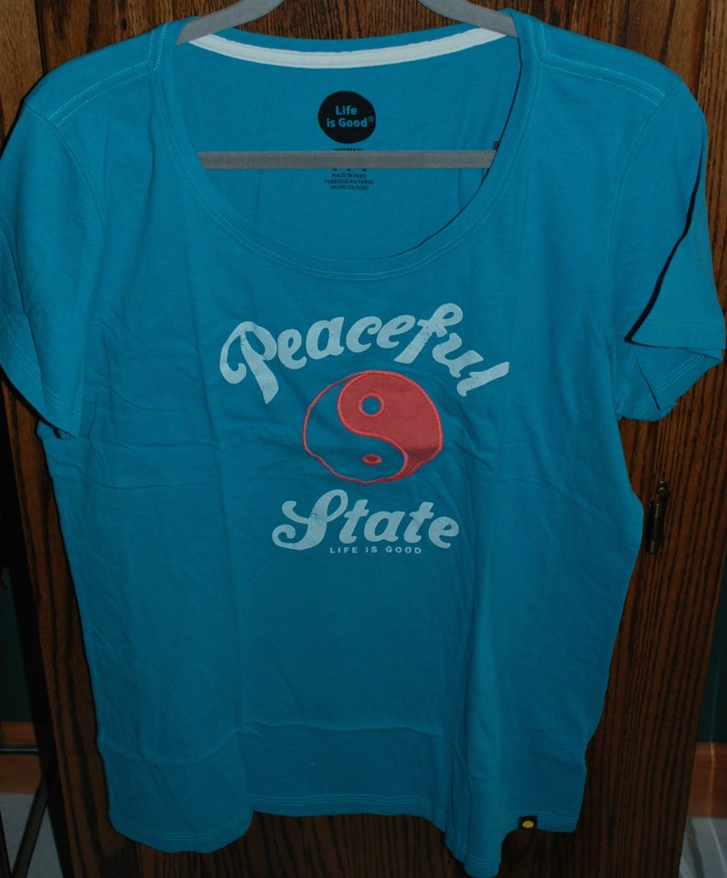 NWT Women's Life is Good Peaceful State Yin Yang Blue SS Scoop Neck ...