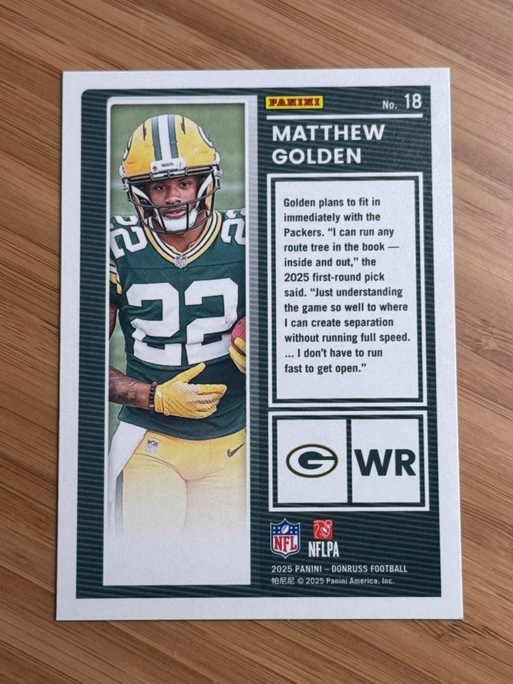 Matthew Golden 2025 Panini Donruss - The Rookies RC Green Bay Packers ...