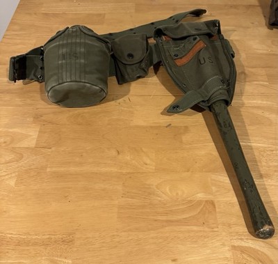 Vintage US Wood Military Folding Shovel Trench Tool W/ Cover, Canteen ...