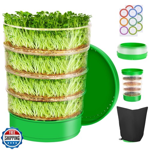 HK Stackable Seed Sprouting Kit, 4-Tier Microgreens Growing Kit with ...