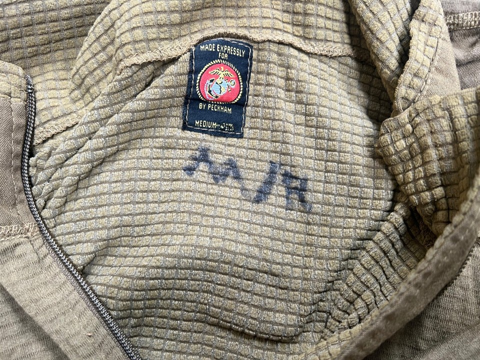 DAMAGED - USMC Coyote Frog Waffle Fleece Quarter Zip Grid Marine Corp ...