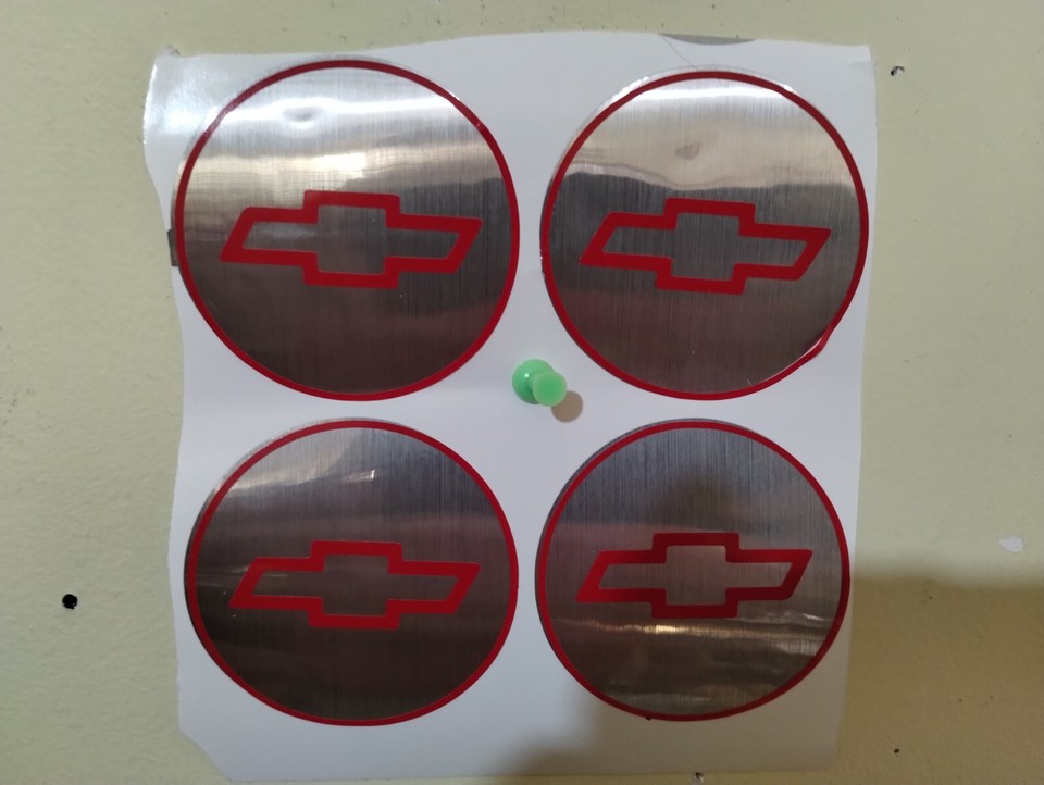 CHEVY TRUCK RIM CENTER CAP DECAL Red Metal EMBLEM STICKER 2.5" SET OF 4 ...