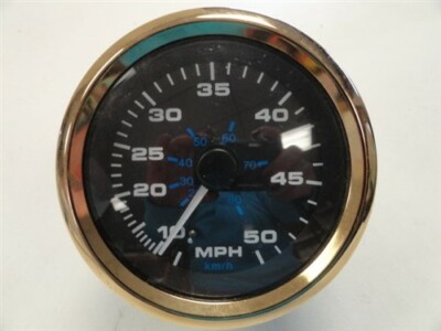 TELEFLEX 50 MPH SPEEDOMETER GOLD BEZEL / BLACK FACE X006716 MARINE BOAT ...
