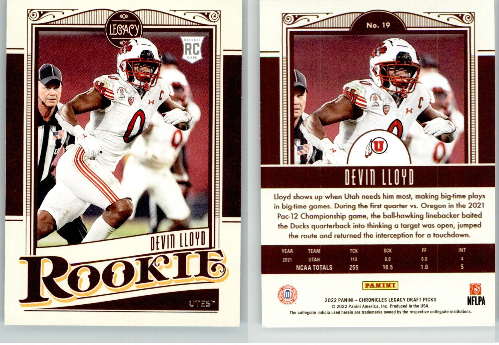 Devin Lloyd 2022 Chronicles Draft Picks Legacy #19 Rookie RC Utah ...