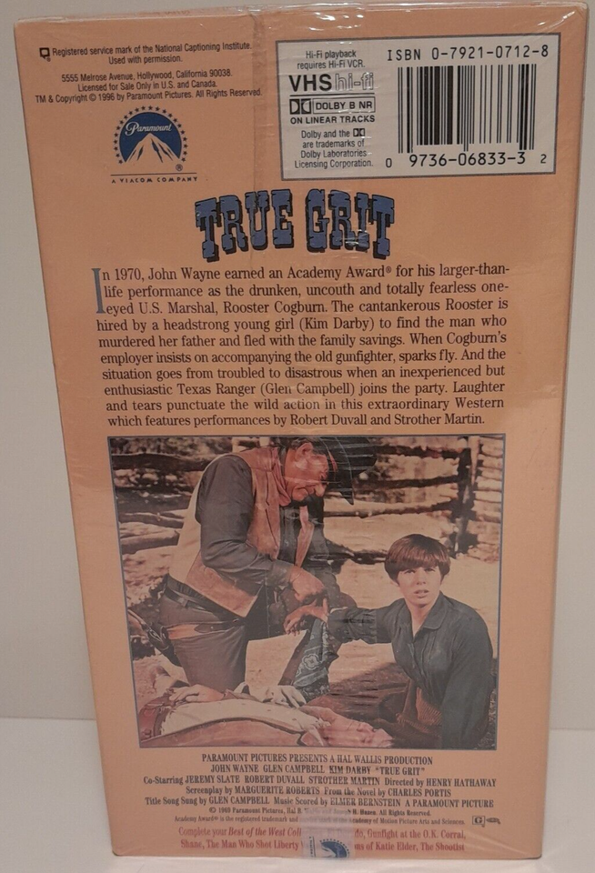 True Grit (VHS, 1998) John Wayne, Glen Campbell, Kim Darby 97360683332 ...