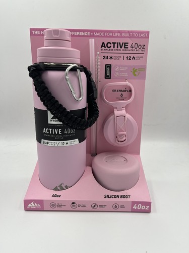 HYDRAPEAK ACTIVE 40oz Insulated Stainless Water Bottle Set- Pink W ...
