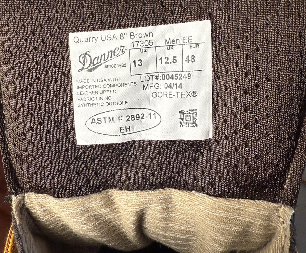 Danner Quarry USA 8 Inch Brown Leather Gore-tex Vibram Sole Size 13 EE ...