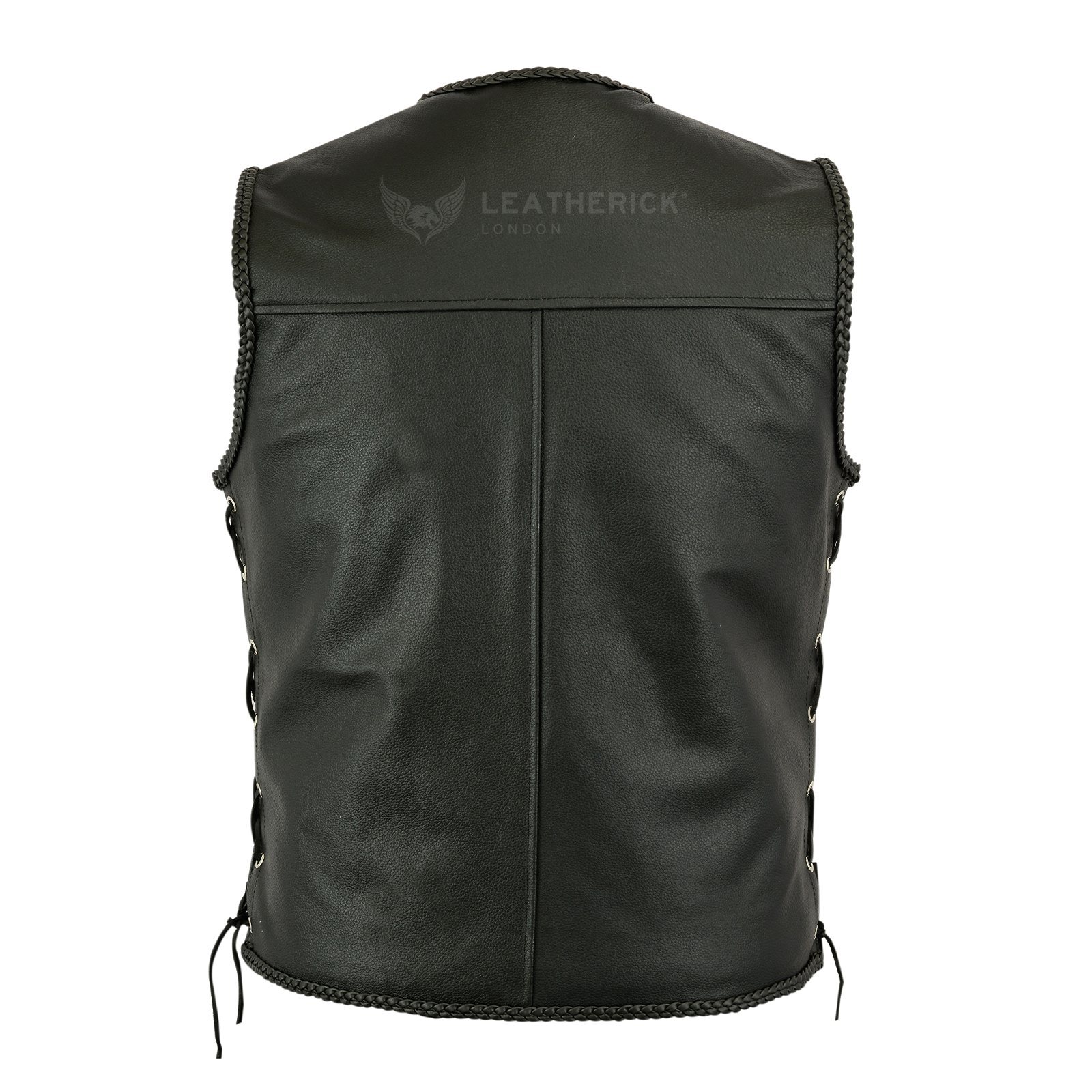 Men Classic Black Biker Style Genuine Leather Motorcycle Waistcoat Cut ...