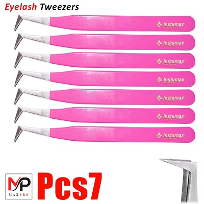 L-TYPE PINK EYEBROW TWEEZERS 7Pcs EYELASH EXTENSIONS RUSSIAN VOLUME 3D ...