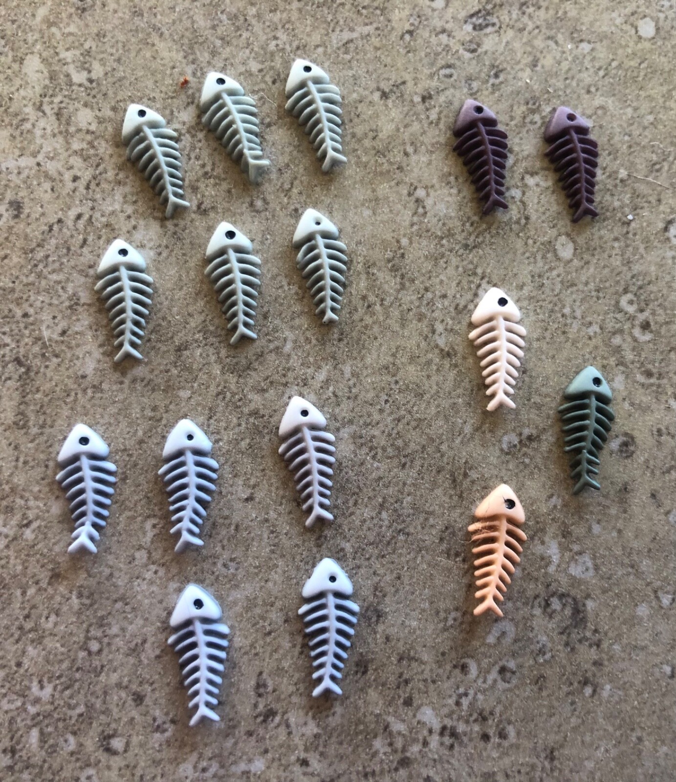 16 small plastic fish skeletons / bones 1/2” fishing decor craft ...