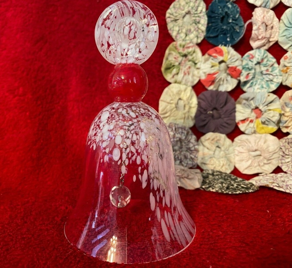 Hand Blown Glass Bell with White & Red Candy Shape Hand Made Original ...