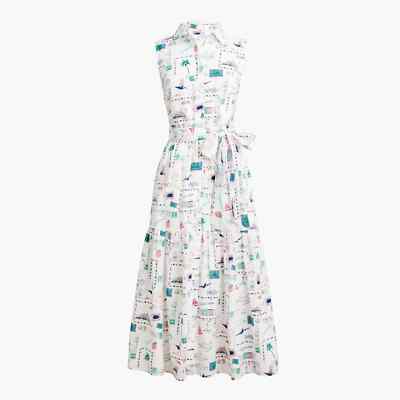 NWT J.Crew Factory Collared Midi in White Postcard Stamps Southern ...
