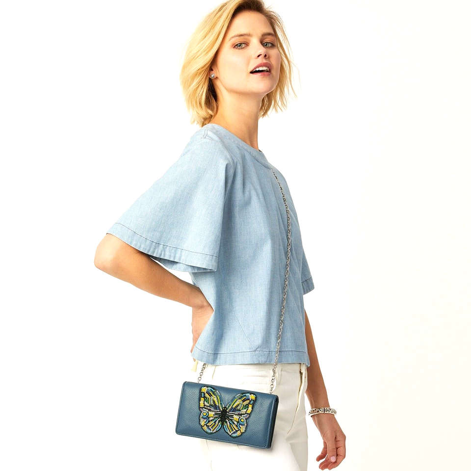 NWT Brighton CRYSTAL POND WINGS Clutch Beaded Blue Butterfly Wallet ...