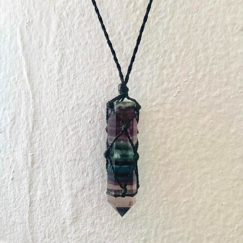 Fluorite Crystal Hexagonal Points Wrapped Pendant Healing Amulet Unisex ...